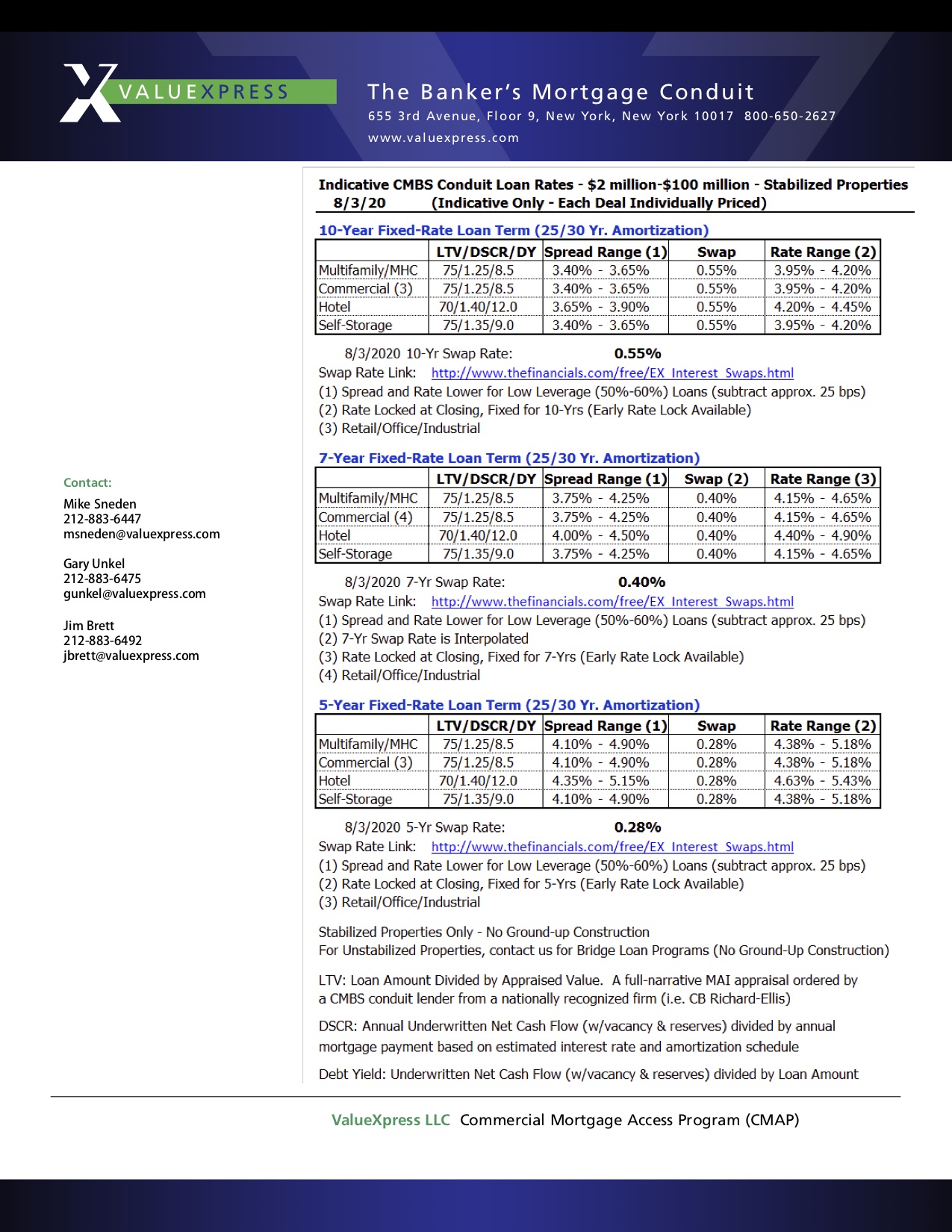 CMBS Conduit Loan Rate Sheet Updated Weekly | ValueXpress